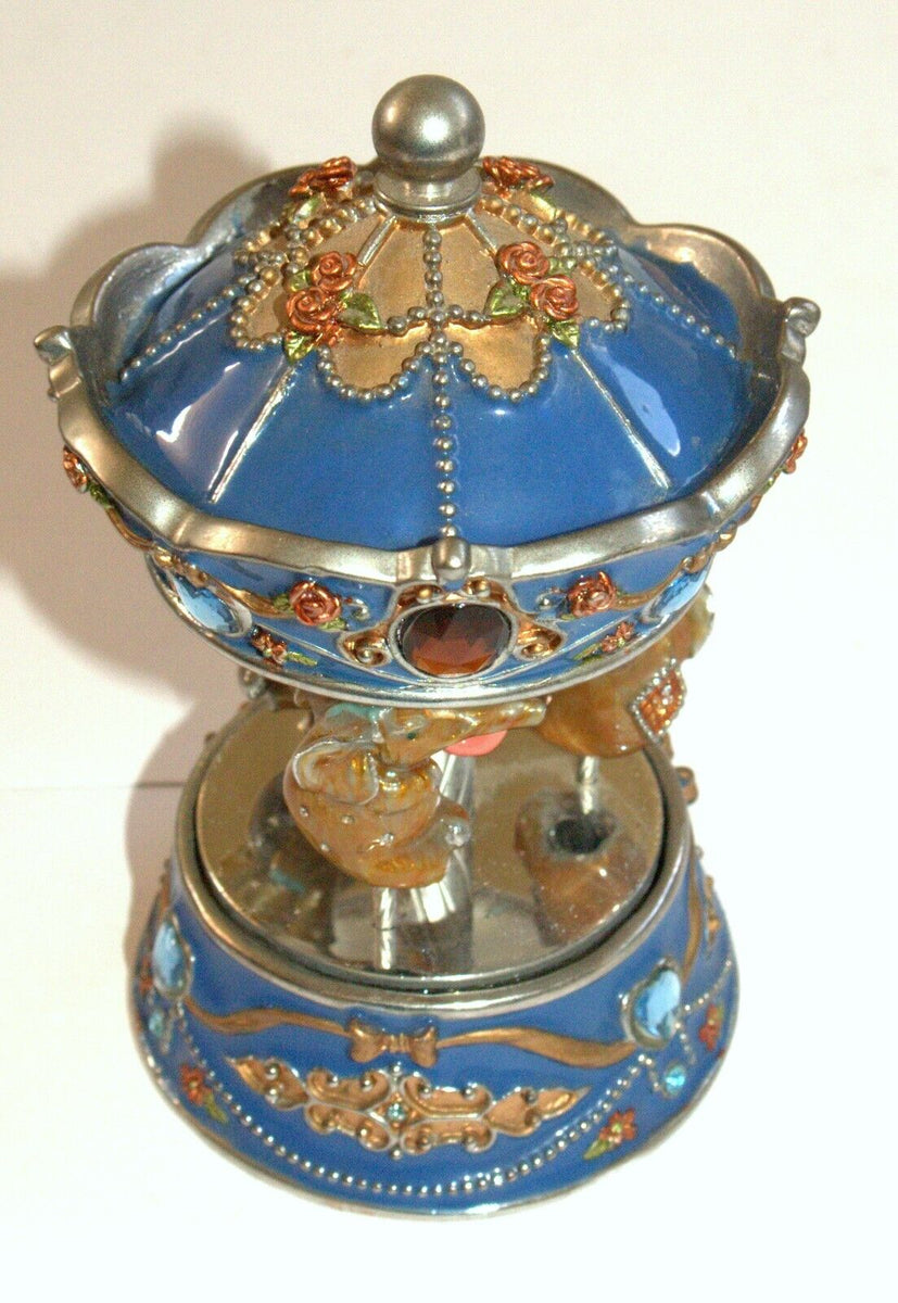 Vintage Decorated Metal Enamel Jeweled Elephant Carousel Music Box ...