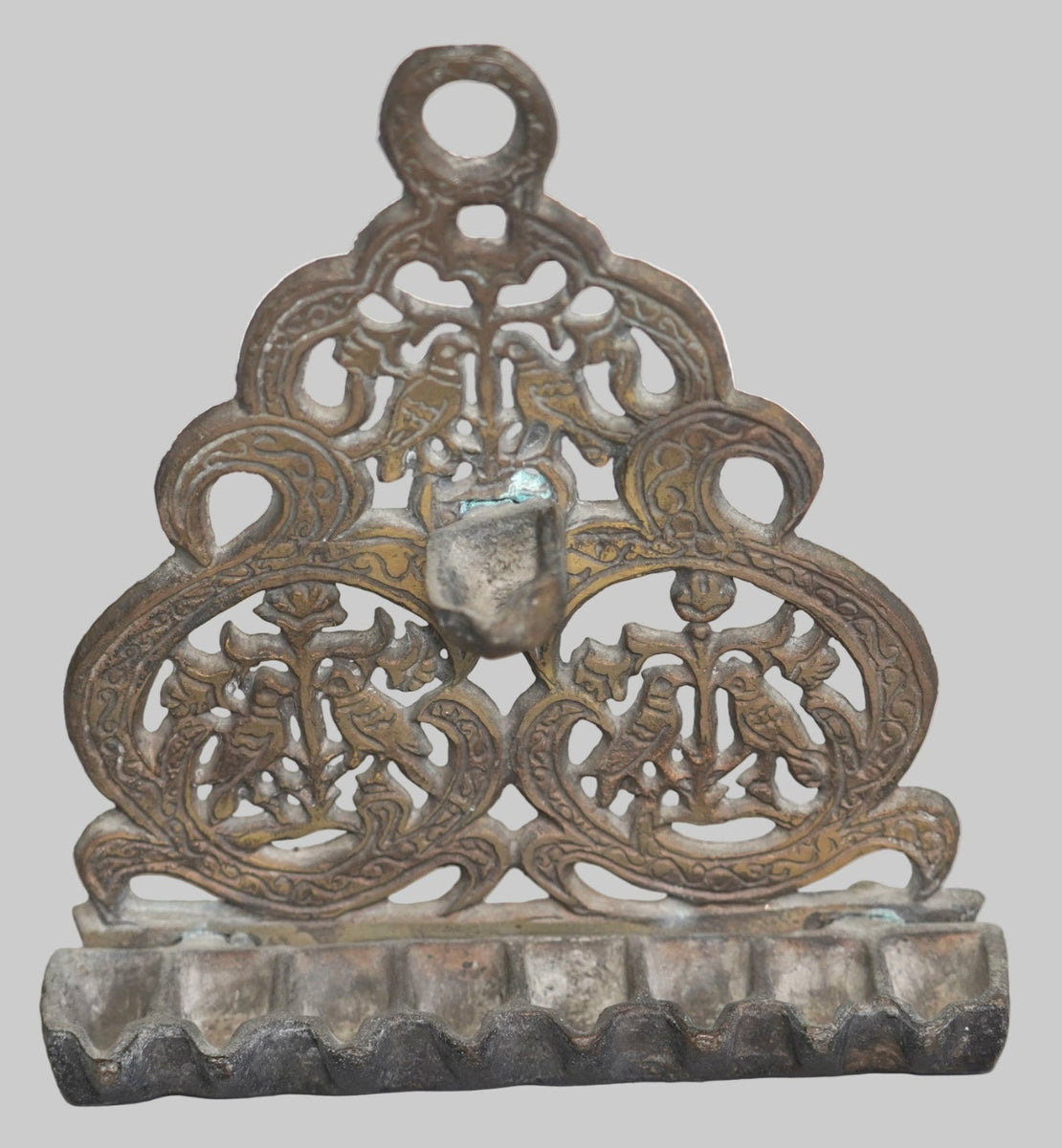 Vintage Bronze Hanukkah Oil Menorah North Africa Style Bird Ornament W ...