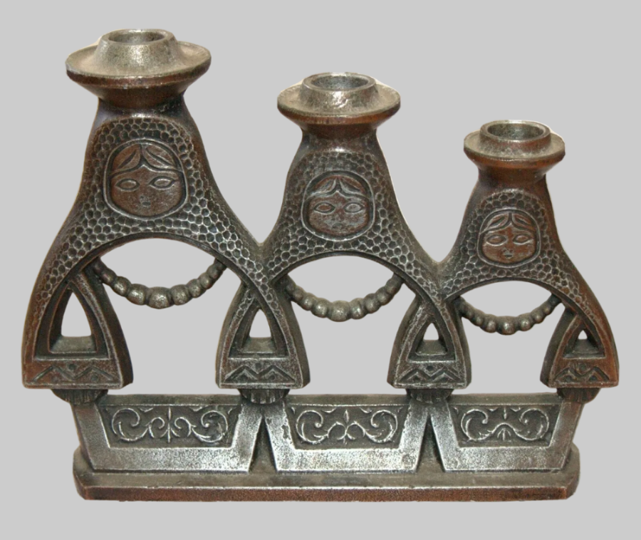Matryoshka Soviet Vintage Triple Metal Candlestick Candle Holder Russi ...