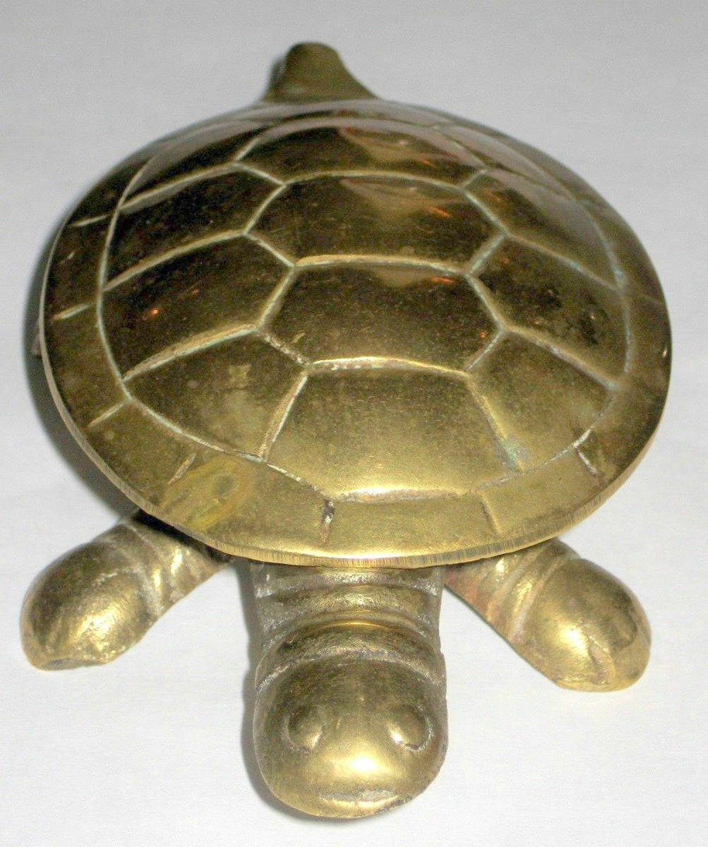 Vintage Tortoise Turtle Figurine Hinged Brass Trinket Box Miniature St ...
